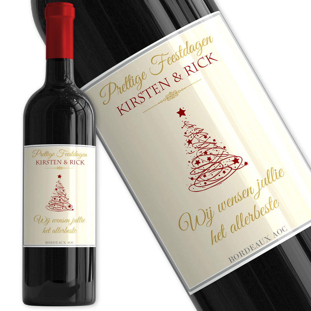 Fles wijn personaliseren met etiket - Kerst