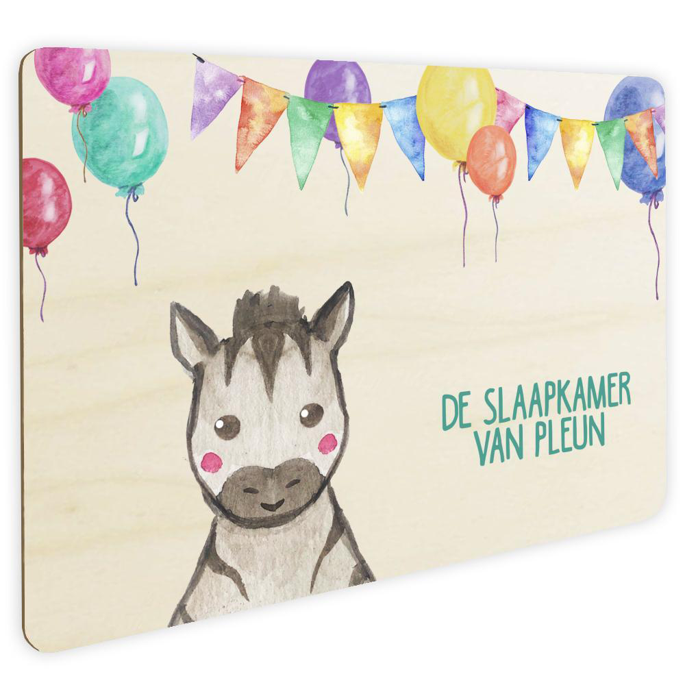 Houten deurbordje voor kinderkamer met Ballonnen en diertje | Deurbordjes