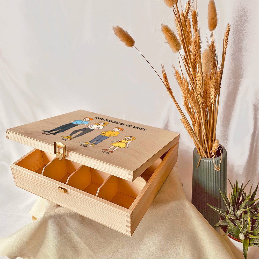 Houten theedoos Manga Family | 12 vakken | Potten, theedozen en houten ...