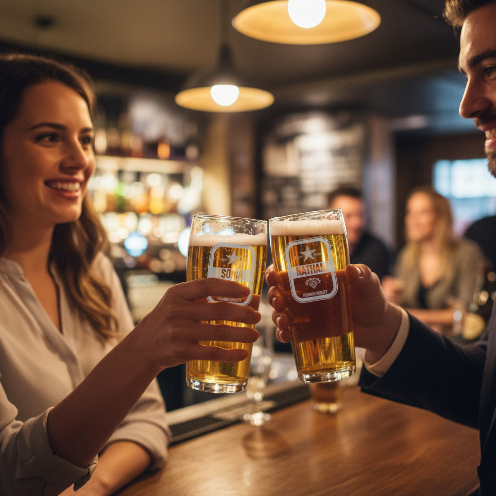 Set van 2 bierglazen met gepersonaliseerde voornaam | Glazen personaliseren