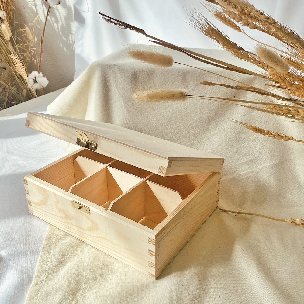 Theedoos met 6 vakken Bedankt Juf | Potten, theedozen en houten kistjes