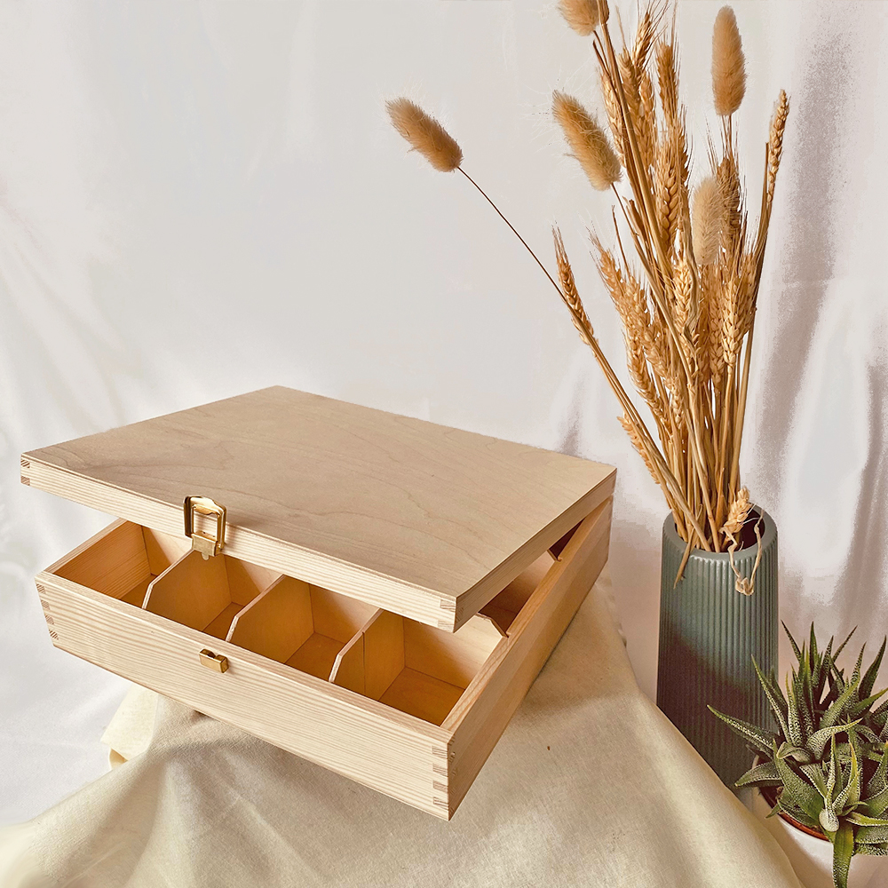 Houten theedoos 12 vakken Bedankt Juf | Thee en magische theebloemen